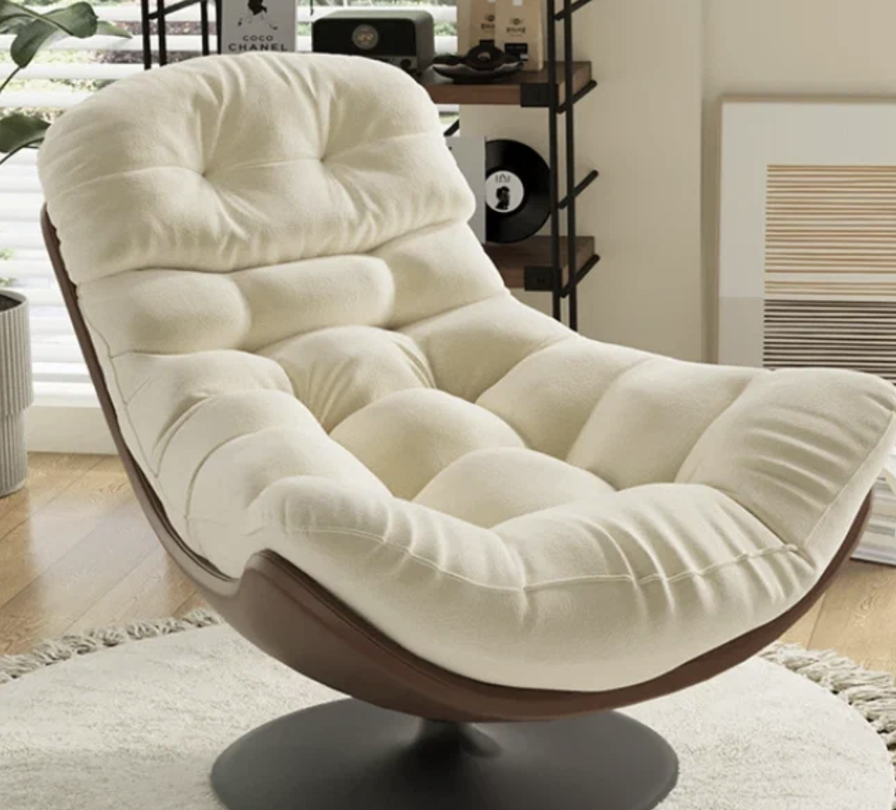 Вращающееся кресло из искусственной замши, 108*94*88 см, белая подушка, коричневый цвет