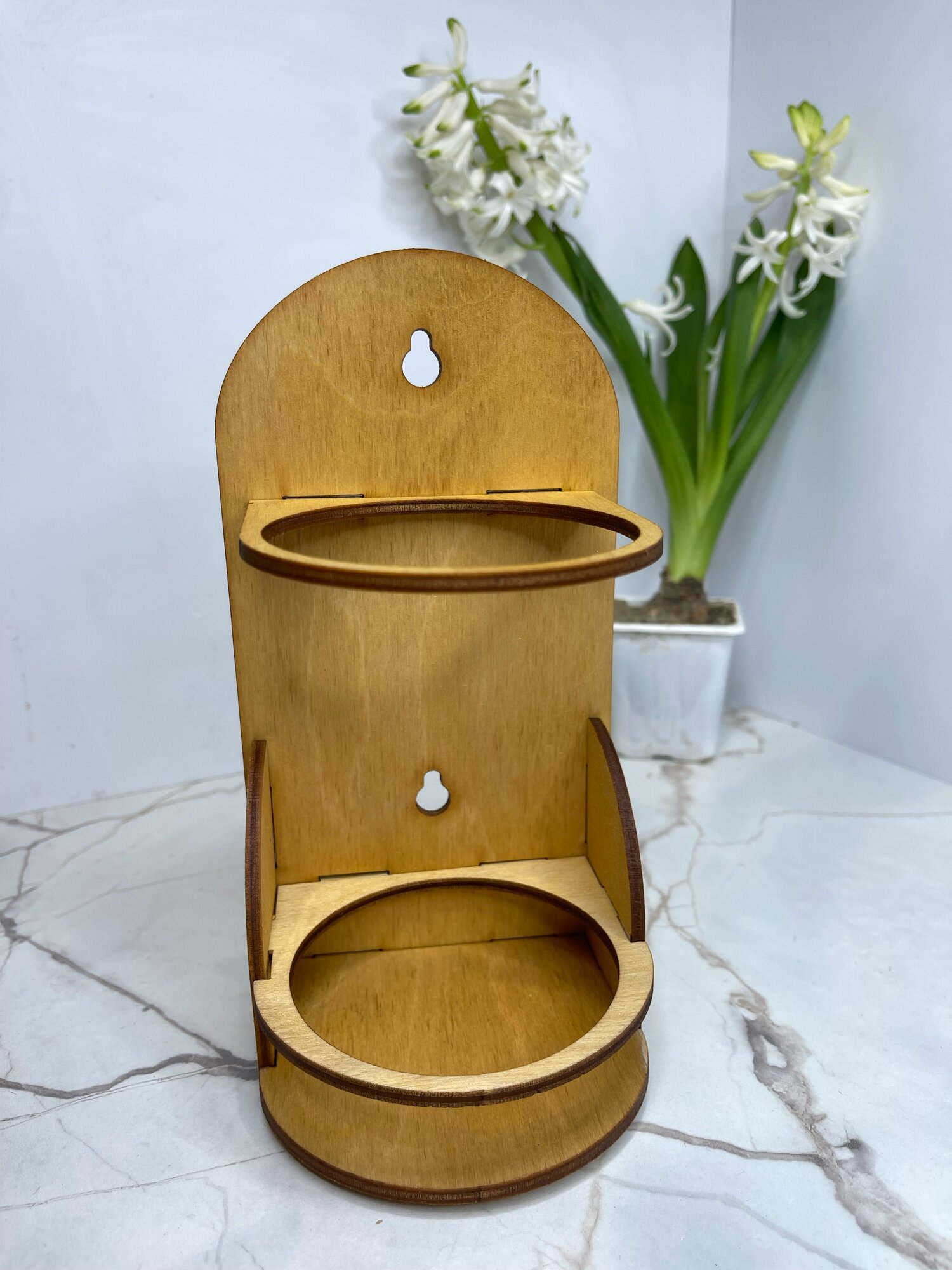 Держатель для бутылки и жидкого мыла, дерево, 21x9x10 см, коричневый