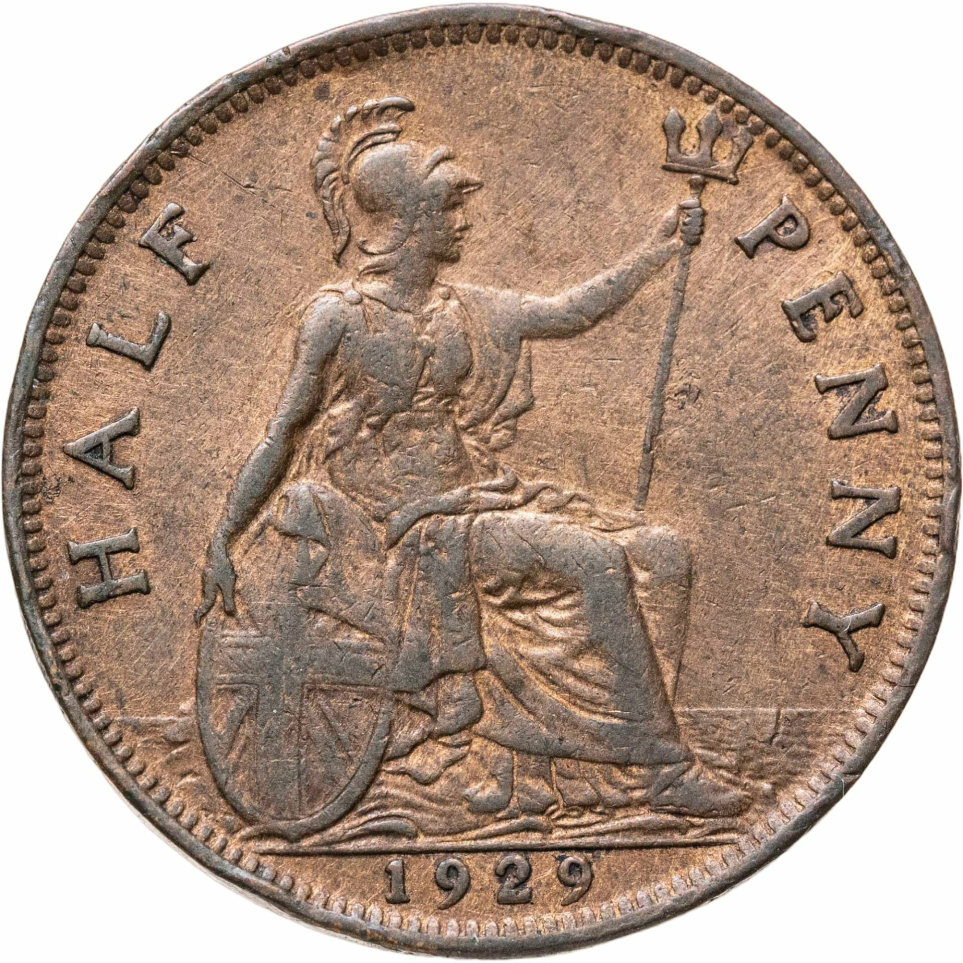 Великобритания 1/2 пенни penny 1929, Бронза, в сохранности VF