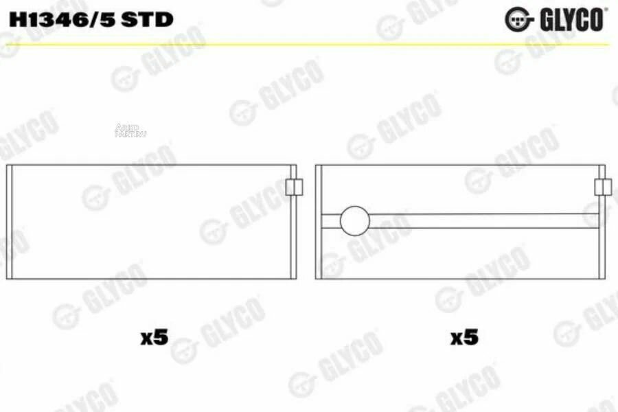 Комплект вкладышей коренных GLYCO H1346/5 STD Hyundai Elantra, I30, Solaris, Kia Ceecd, Rio, Soul, Spectra 1.4, 1.6 Mot. G4fa, G4fc, G4fg 06-> STD