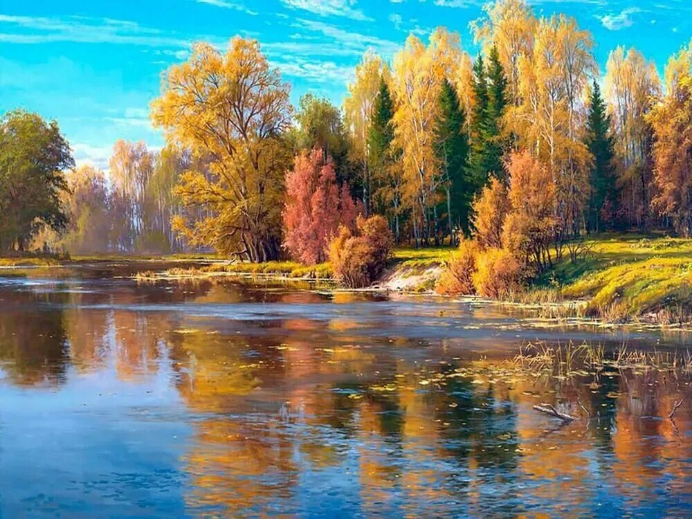 Алмазная мозаика без рамы 120*60cm Осенняя река. Природа. Пейзаж.