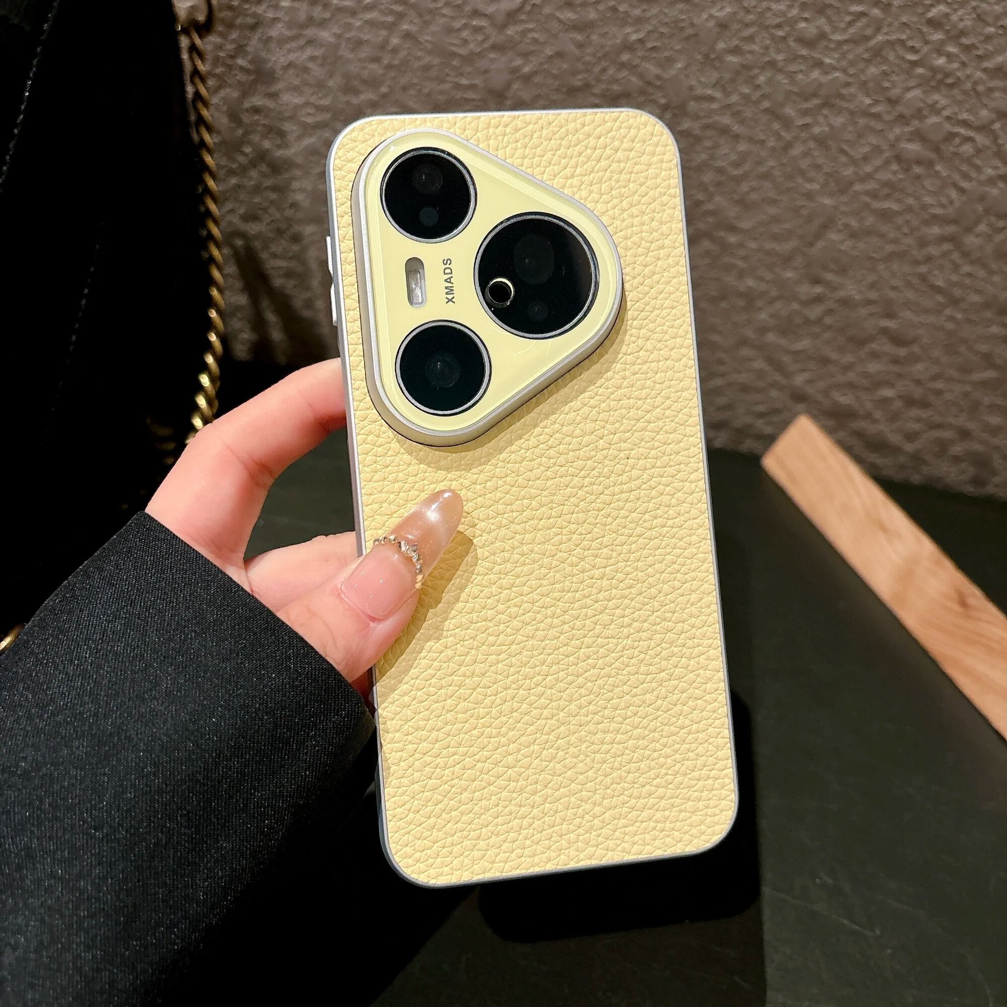 Противоударный матовый чехол из кожи личи для Huawei Pura 80 Pro, Хуавей Пура 70 Про, Желтый, Желтый