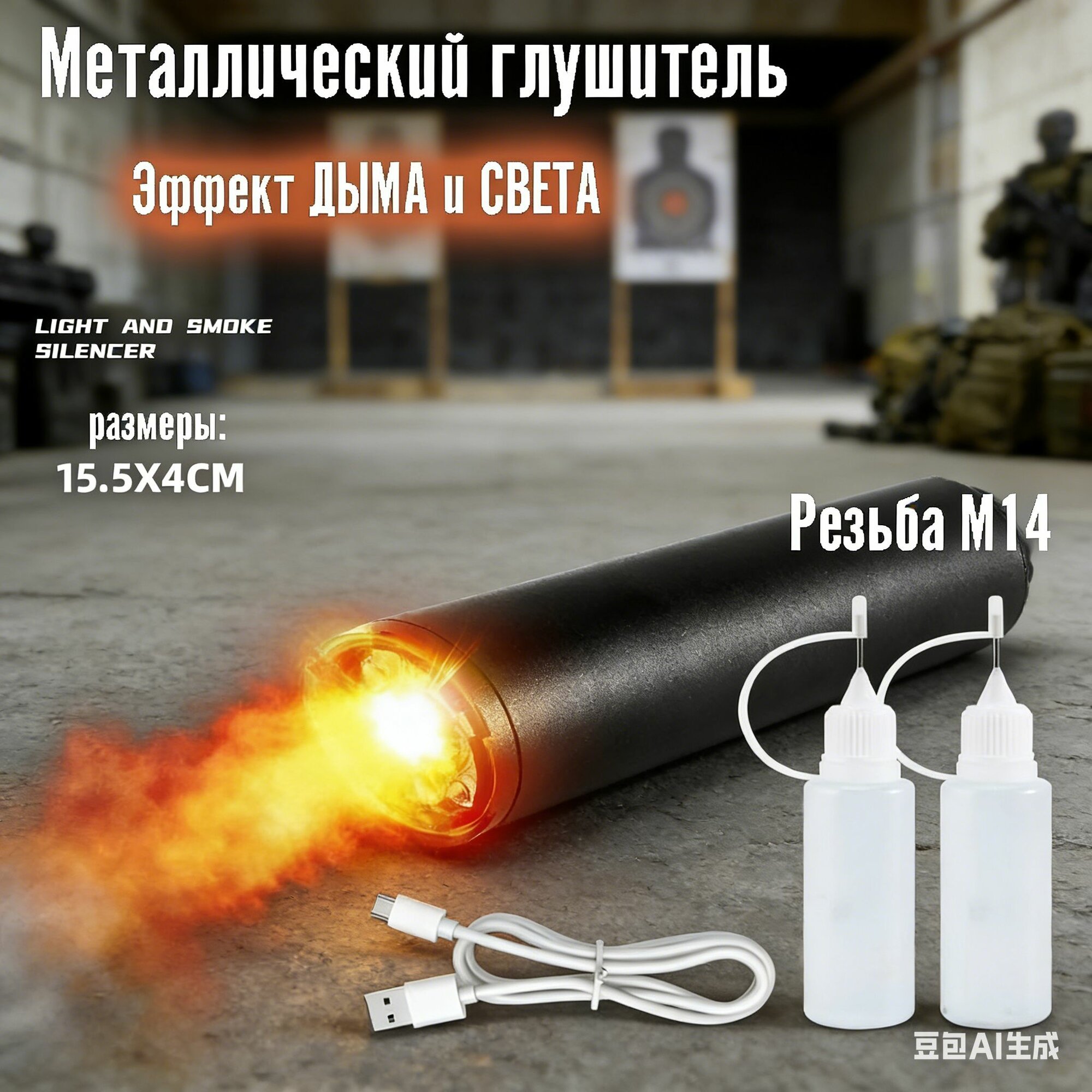 Металлический глушитель М14 с эффектом дыма для орбиз
