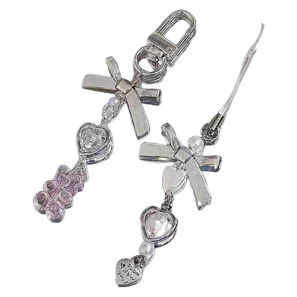 Набор из 2 частей, серебряный ангел-медведь, вышитая бисером цепочка для мобильного телефона love keychain кулон-набор