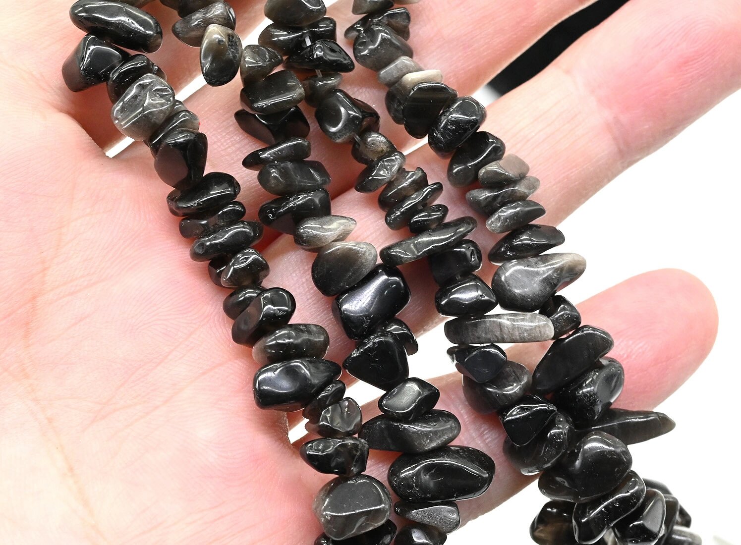 Бусы крошка 80см из обсидиана седового .