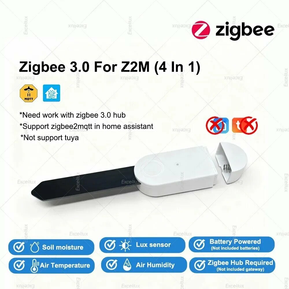 Zigbee датчик влажности почвы с датчиком освещенности, home assistant