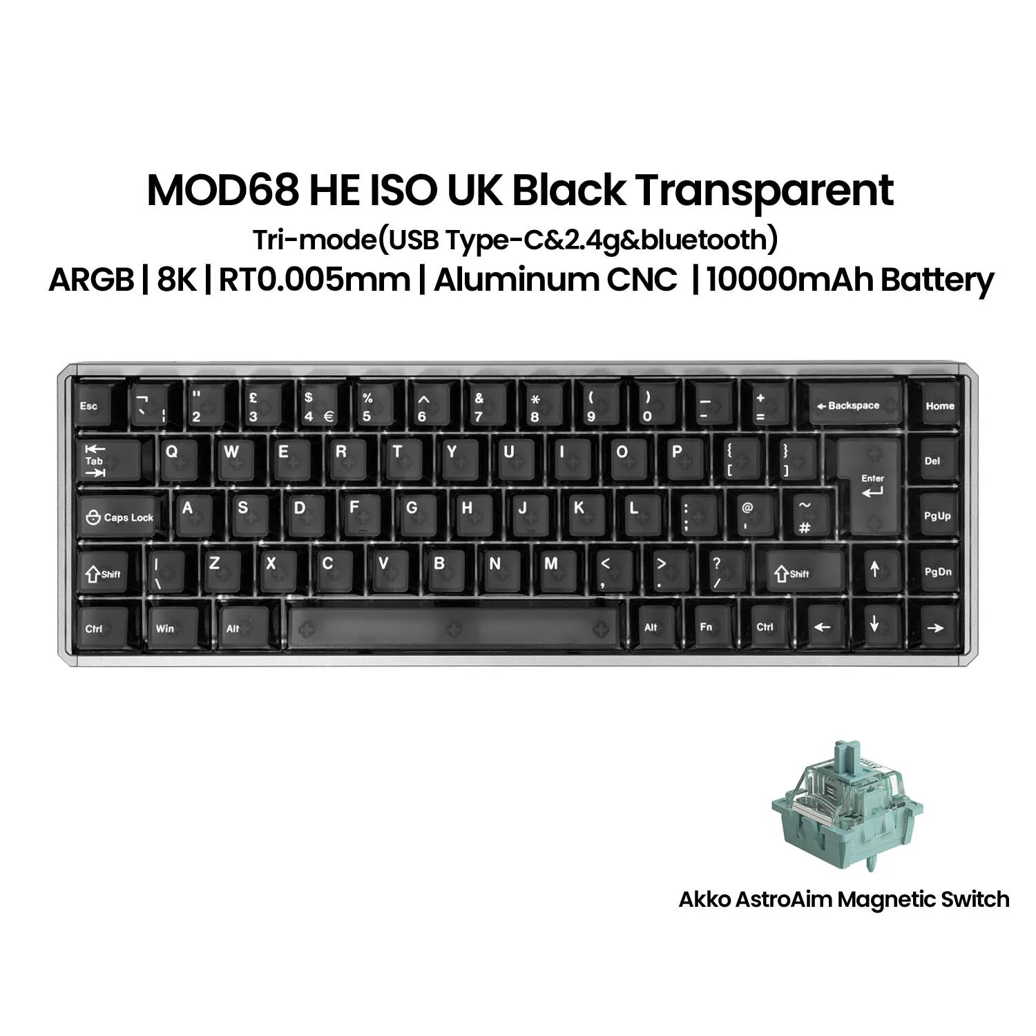 Акко MOD68 HE UK Trimode Black Transparent