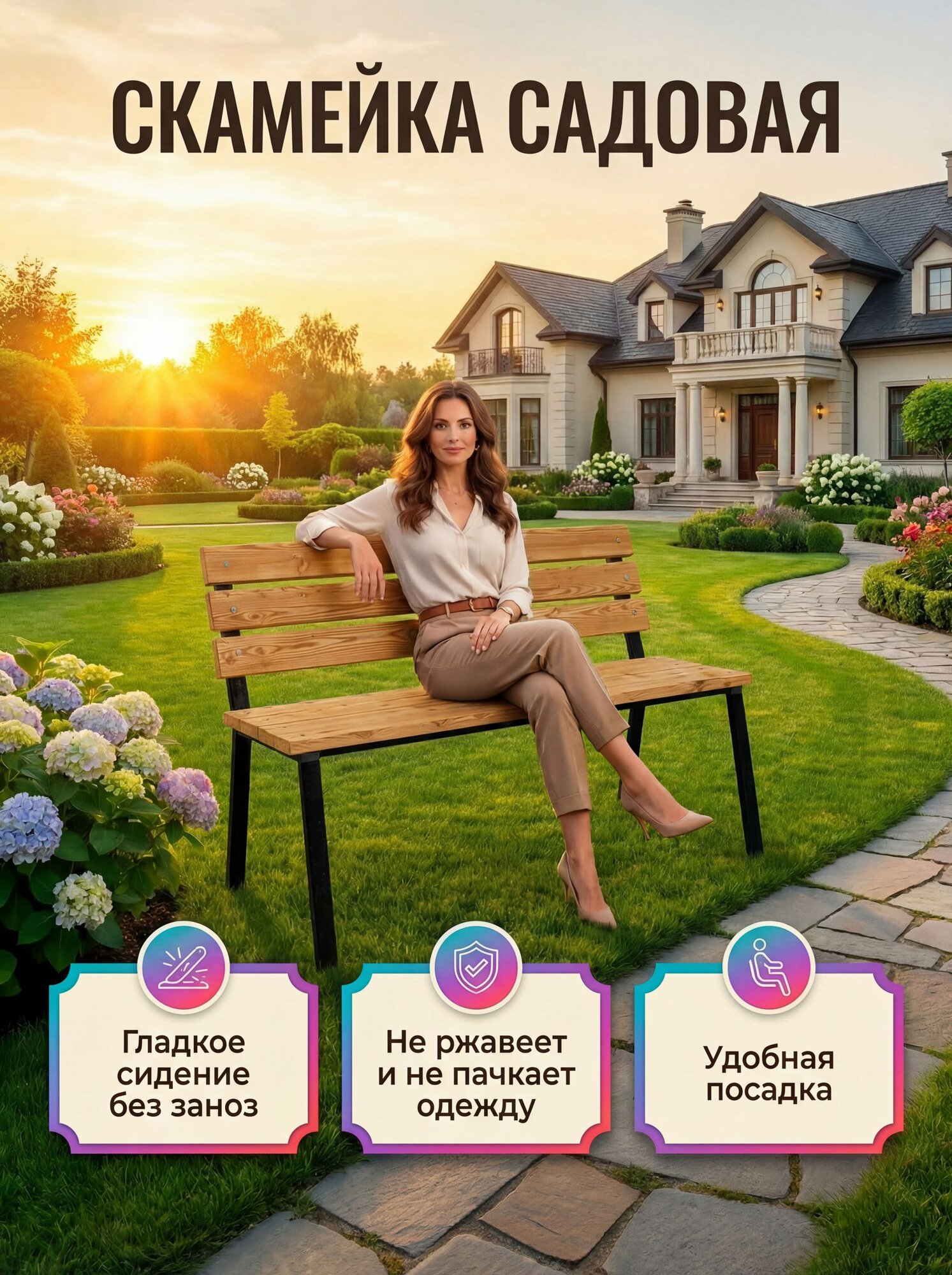 Скамейка садовая VALENSIA Г loft, желтая, скамья со спинкой, для сада и дачи, для огорода, для бани, гростат