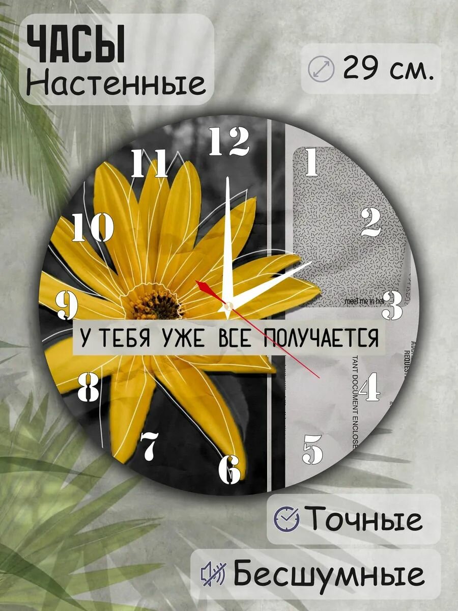 Часы настенные интерьерные круглые бесшумные для кухни