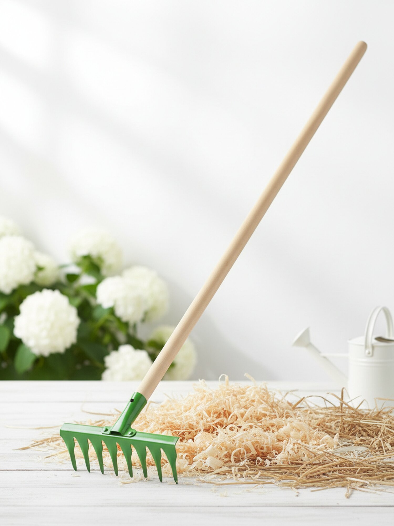 Грабли садовые витые HouseLoft 8 зубьев, сталь, деревянный черенок 120 см, клепаная тулейка, зеленые, ГВ8КЛ02