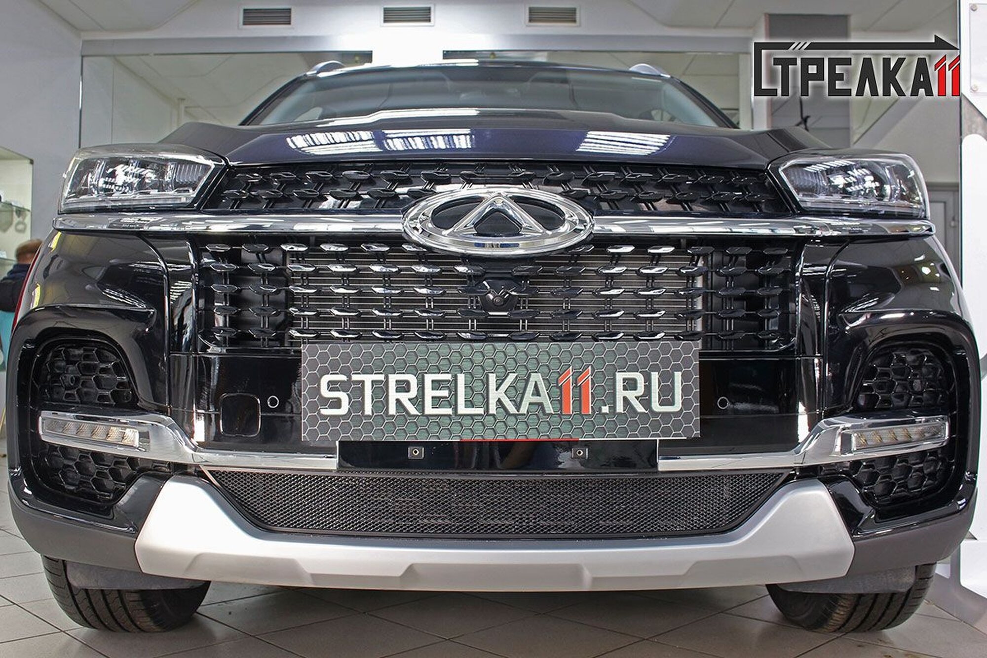 Защитная сетка радиатора с окантовкой и защелками для CHERY TIGGO 8 2019- (I рестайлинг), 1шт, низ