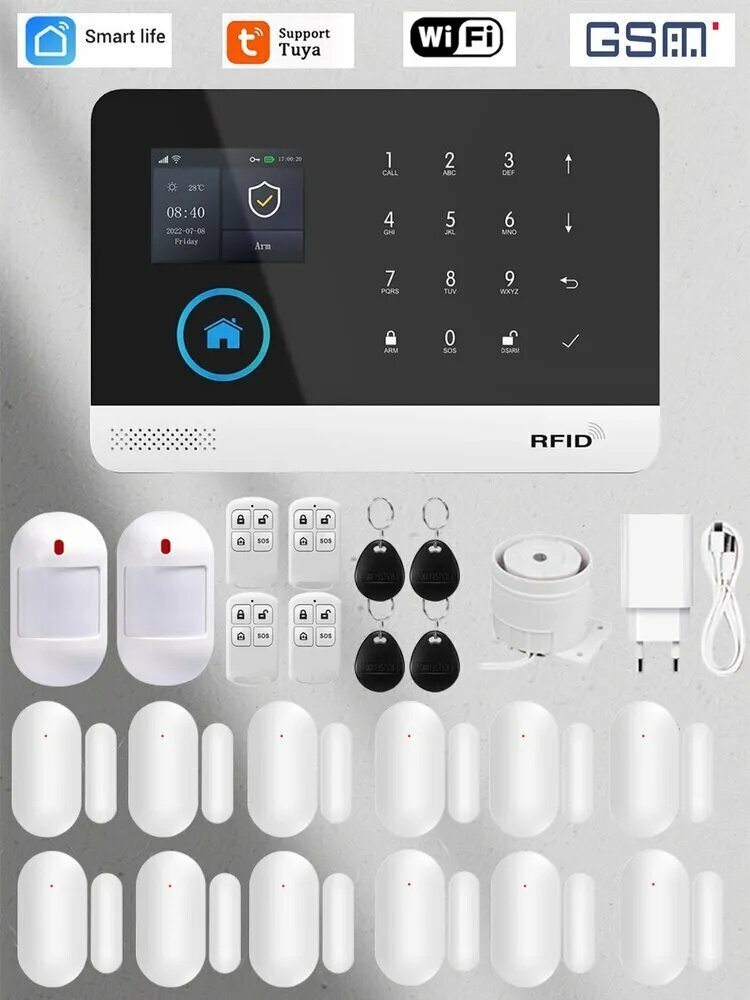Система охранной сигнализации Беспроводная WIFI +GSM 433 МГц Автоматический набор Умная домашняя система Q0015