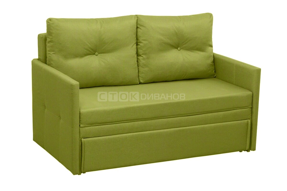 Диван Сток Диванов Мун, салатовый, рогожка, 120 см, механизм выкатной, с ящиком для хранения