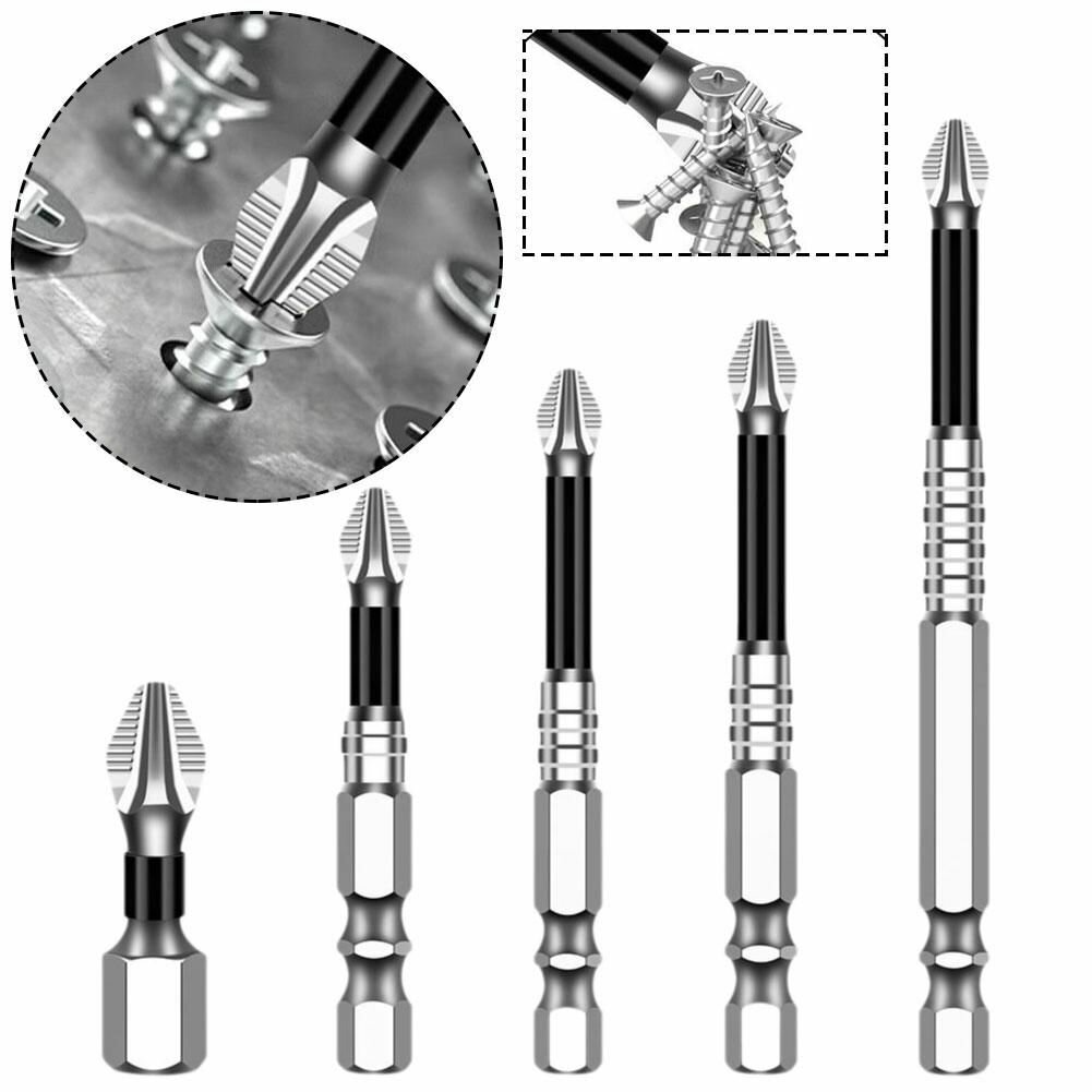 Нескользящая бита высокой твердости S2 с сильным магнитом 5A черного цвета нескользящей крестообразной головкой для электрической дрели и отвертки