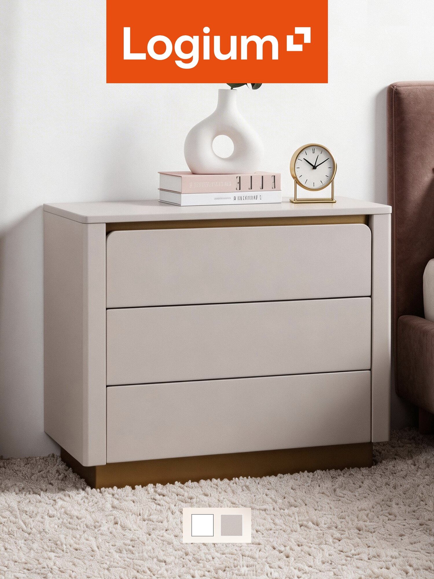 Комод с ящиками выдвижной 75 х 36,4 х 60,7 см Амби 16.257, Кашемир, Моно керамика, Поталь золото, Logium, в спальню