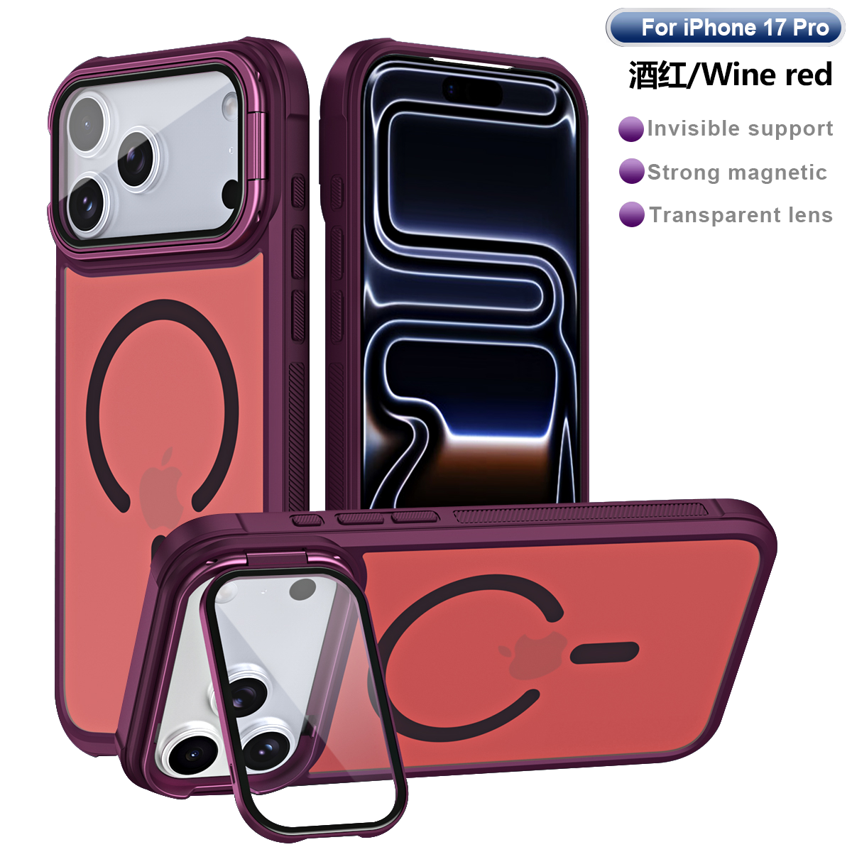 Чехол для Apple iPhone 17 Pro / Айфон 17 Про, soft touch, чехол-кардиомонитор, поликарбонат (PC), защита камеры, ударопрочный, встроенная подставка, усиленные углы, Apple, Apple iPhone 17 Pro, red,