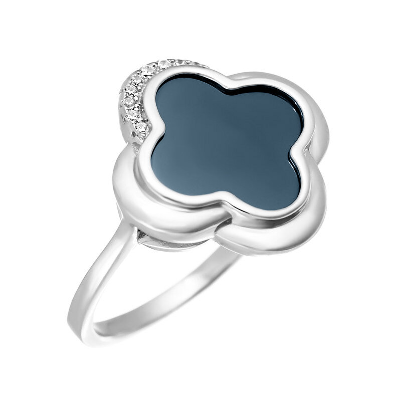 Кольцо, серебро, 925 проба, фианит, керамика