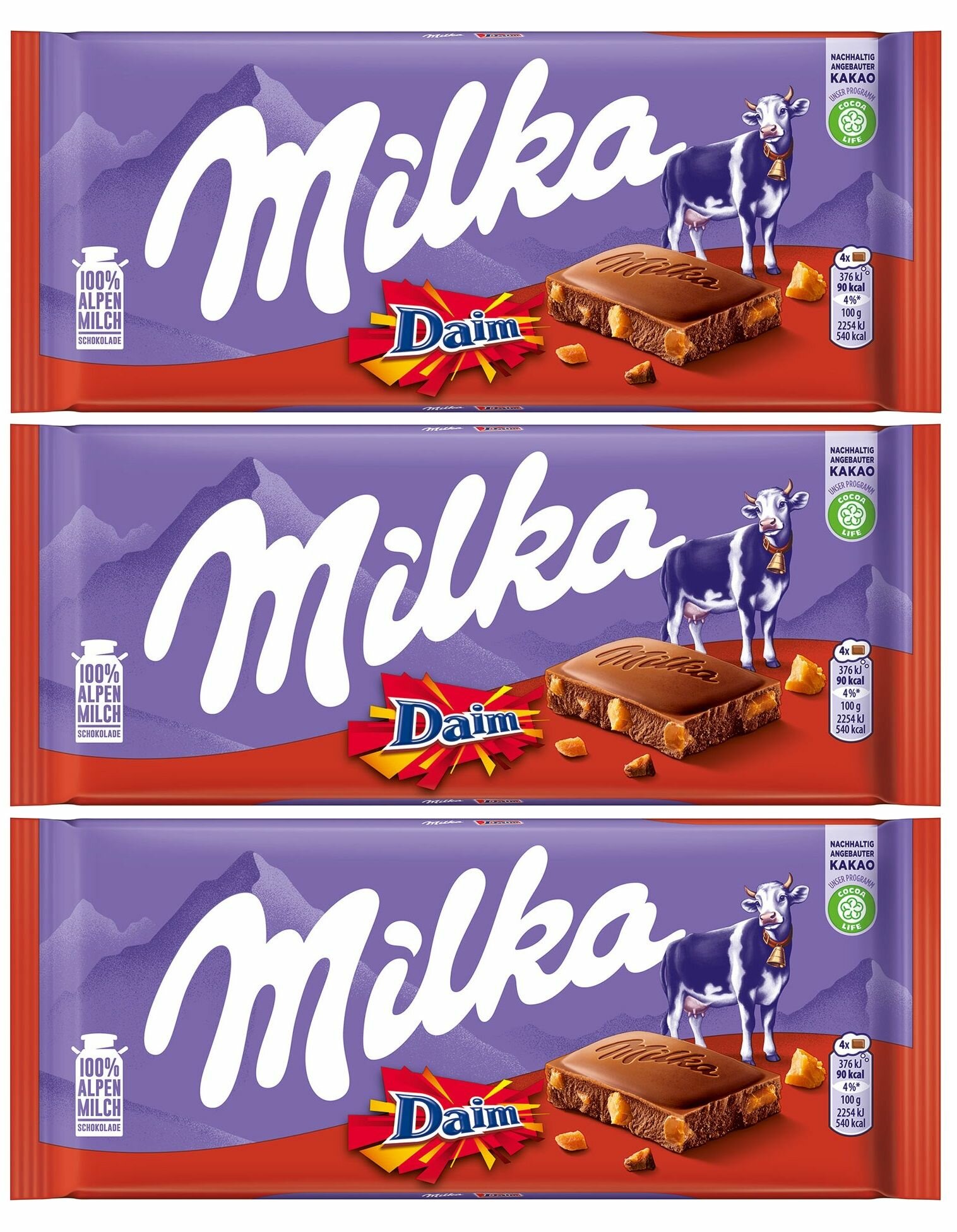 Шоколадная плитка Milka & Daim / Милка Дайм с кусочками миндальной карамели, 3 шт х 100 гр (Германия/Швейцария)