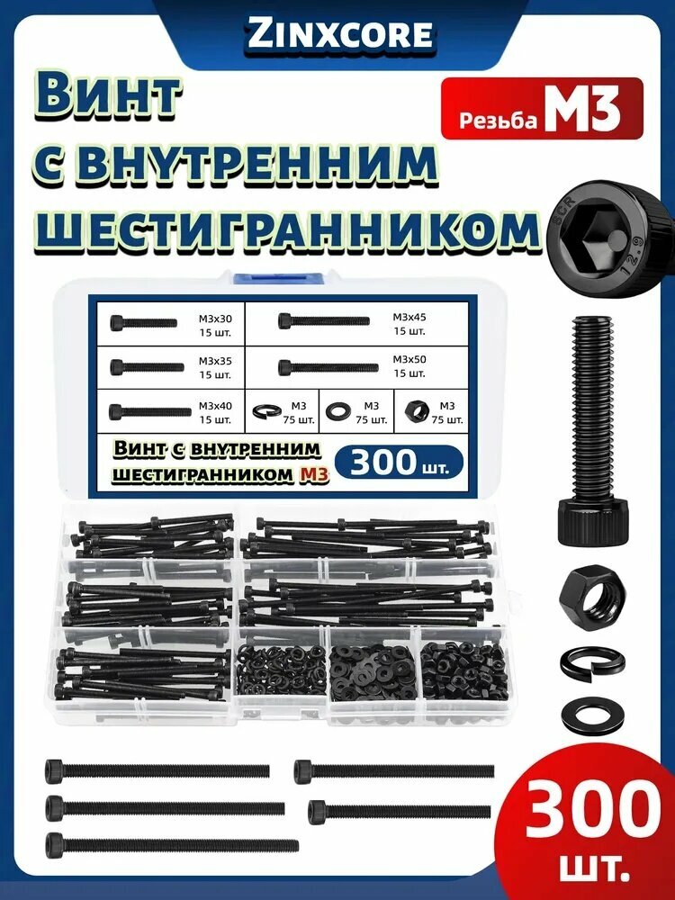 Винт 3 x, головка: Цилиндрическая, 300 шт.