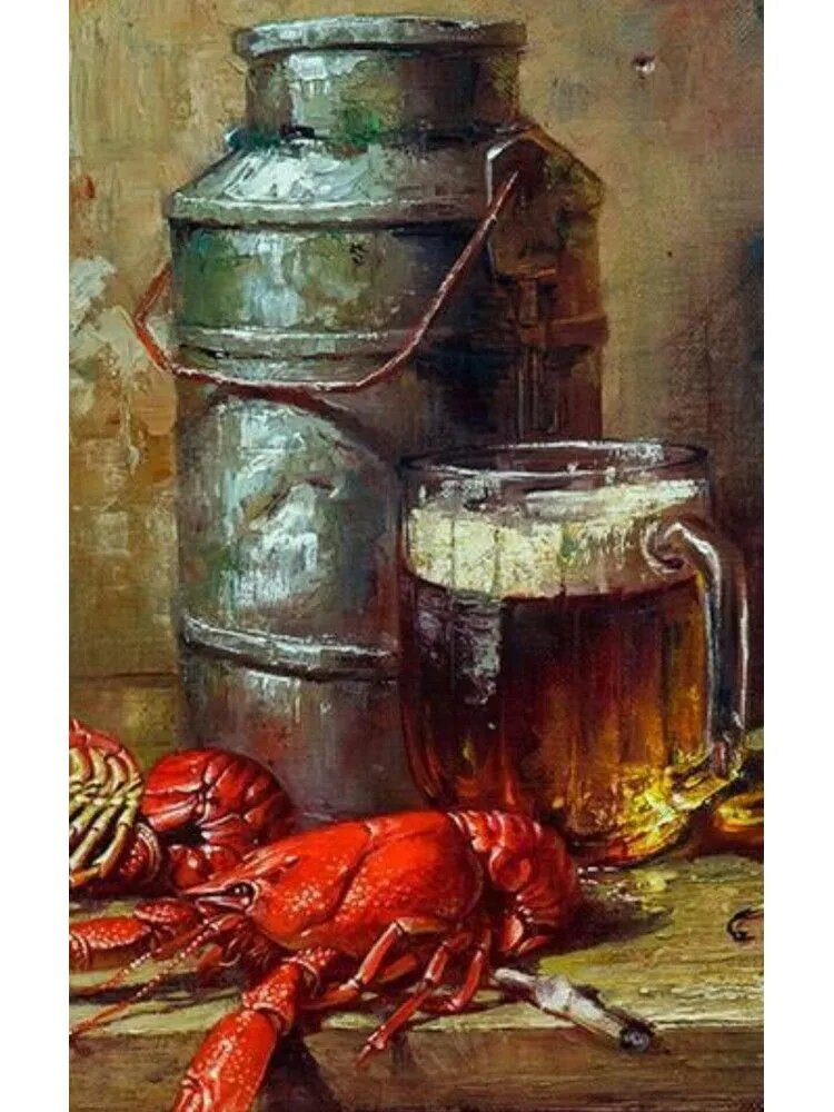 Алмазная Мозаика "Пиво, Купающиеся Раки" 30x40 См, Безрамная, Идеальна Для Дома, Украшения, Подарков.