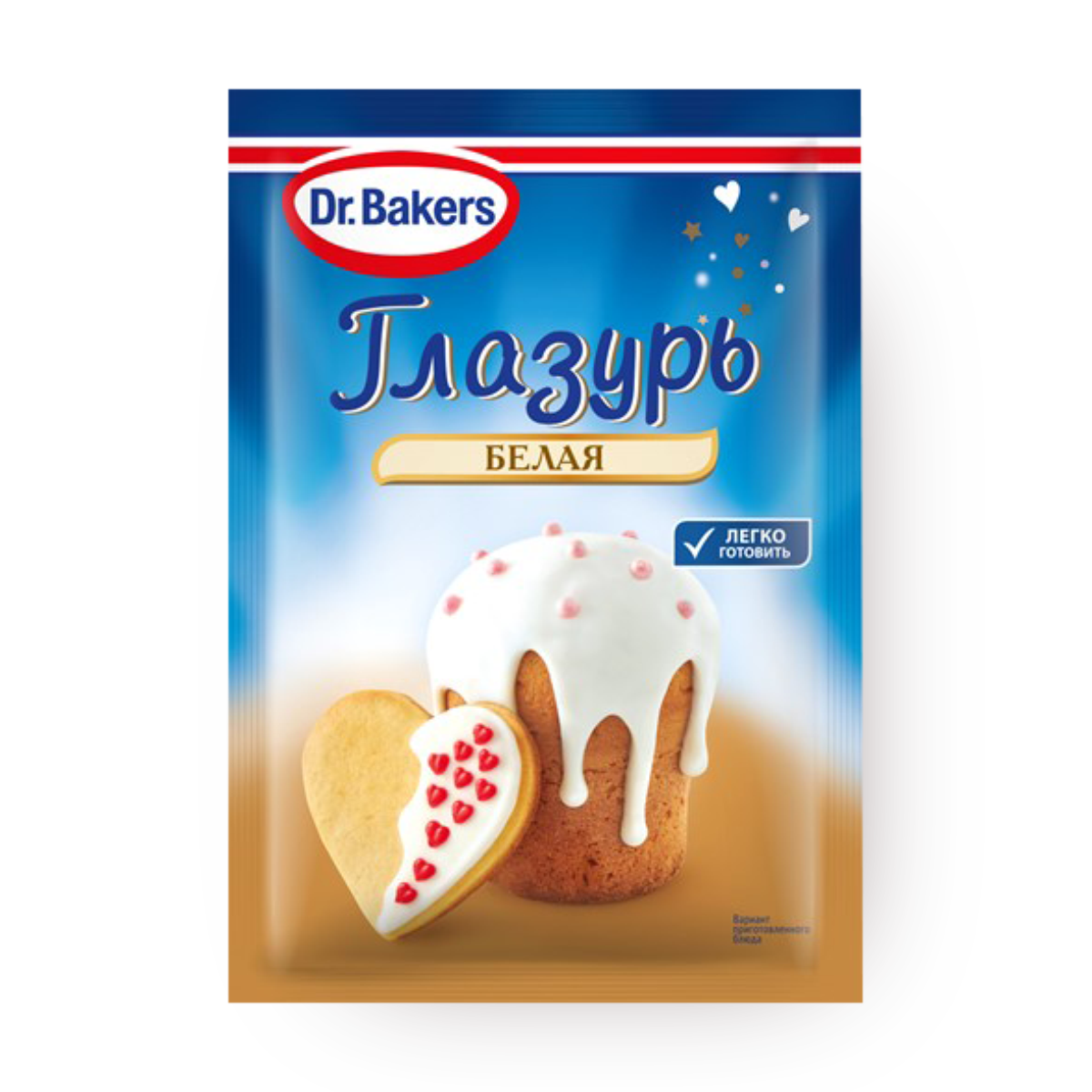 Глазурь Dr.Bakers, сахарная, белая, 90 граммов, 1 упаковка, в саше