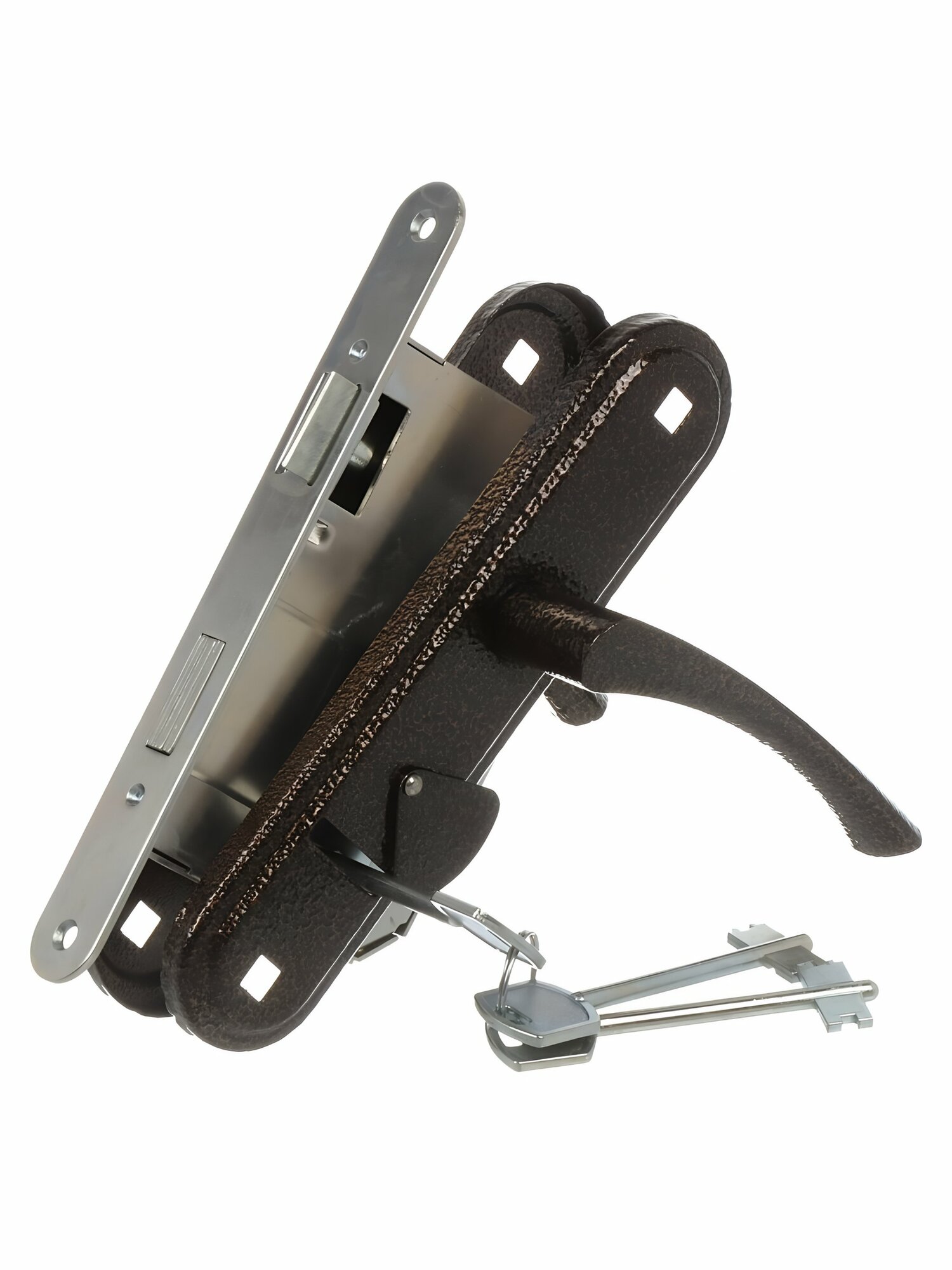 Замок врезной Омега ЗВ9.2-01 сувальдный с ручкой в комплекте, цвет медь, межосевое расстояние 55 мм, 3 ключа, Россия