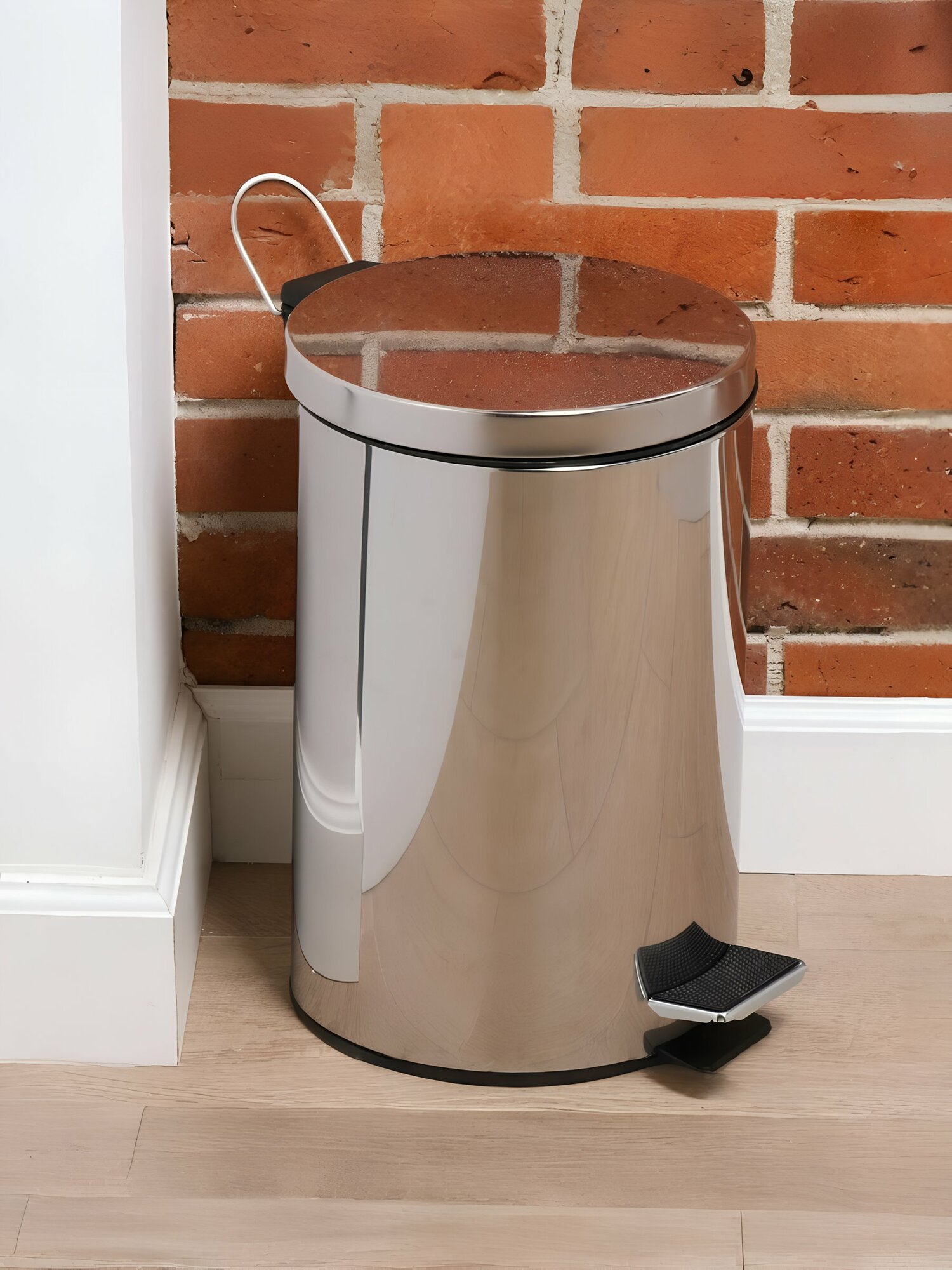 Металлический контейнер для мусора 12л, хромированное круглое ведро с педалью и крышкой Y8-2723 в ванную или на кухню