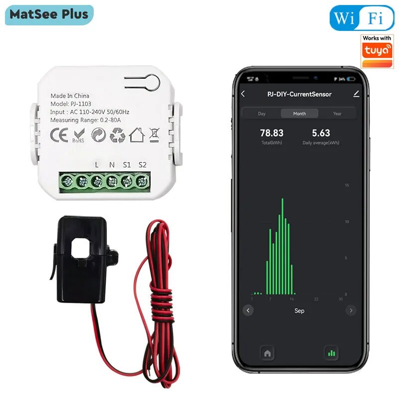 MatSee Plus Tuya Smart WiFi Энергетический монитор 80A