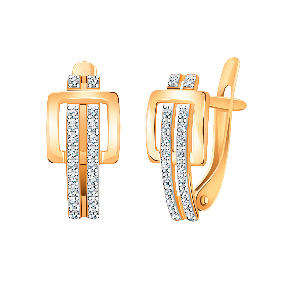 Серьги, красное золото, 585 проба, фианит