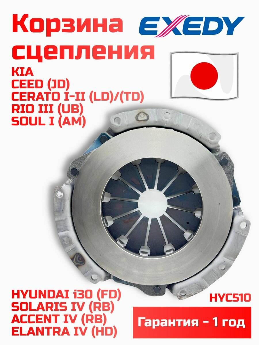 Корзина сцепления KIA CEED, CERATO I-II, RIO III, SOUL I, HYUNDAI i30, SOLARIS IV, ACCENT IV, ELANTRA IV (HYC510) EXEDY