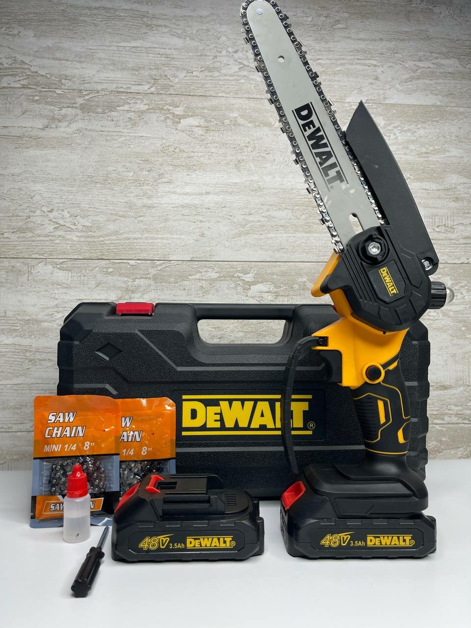 Цепная пила DeWalt / Сучкорез Деволт Аккумуляторный 48В, 3.5Ah / Мини пила садовая 8"