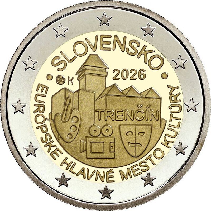 2 евро 2026 год. Тренчин, культурная столица Европы. Словакия