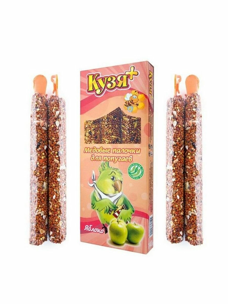 Кузя+ медовые палочки для попугаев Яблоко (4шт)