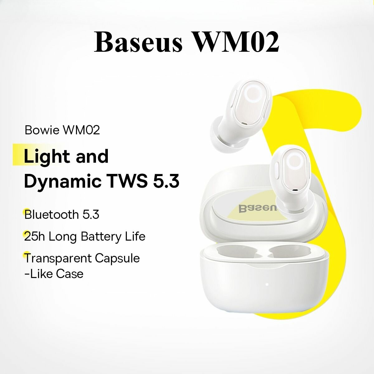 Baseus WM02 Наушники-вкладыши Bluetooth 5.3 с интеллектуальным микрофоном-вкладышем с шумоподавлением