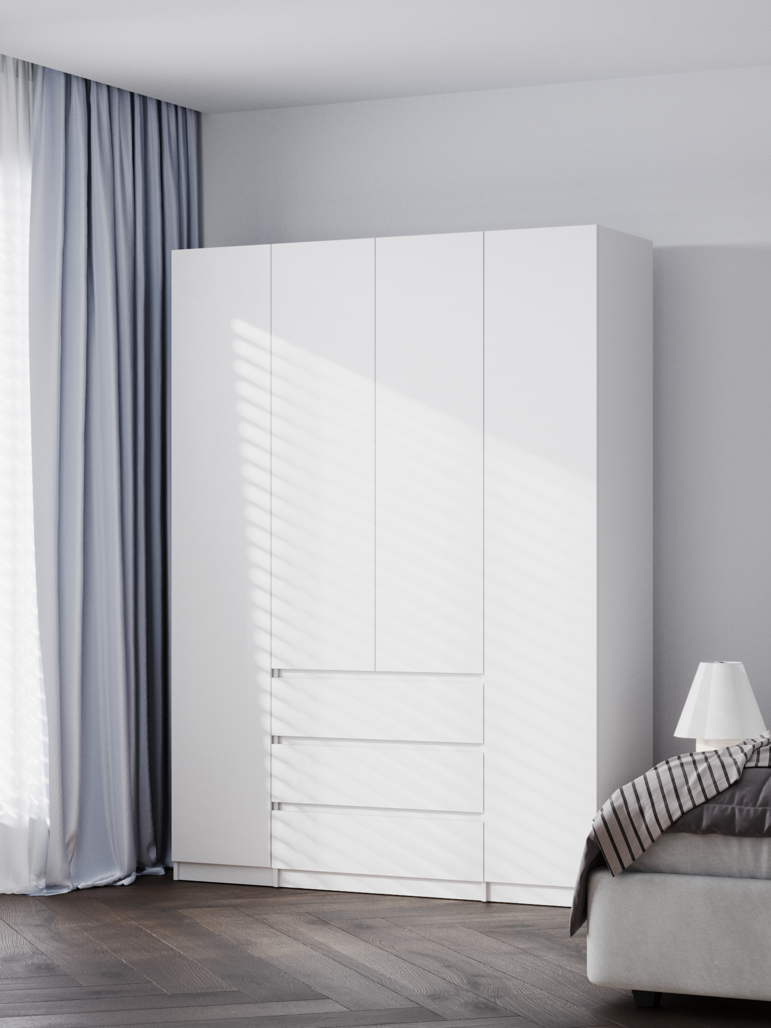 Шкаф для одежды Нонтон Грандис, 160x50x220 см, 3 ящика и 9 полок, белый