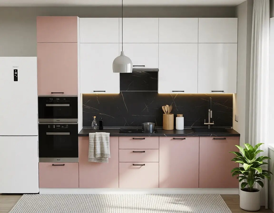 Кухонный гарнитур Аликанте, 300 см (арт. 29), шарли белый/шарли pink