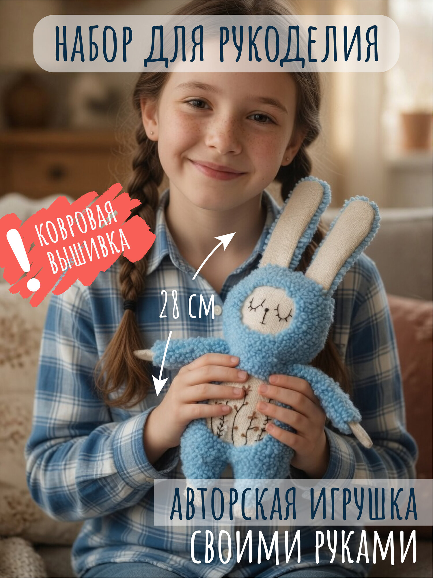 Набор для вышивания голубой заяц /Игрушка своими руками
