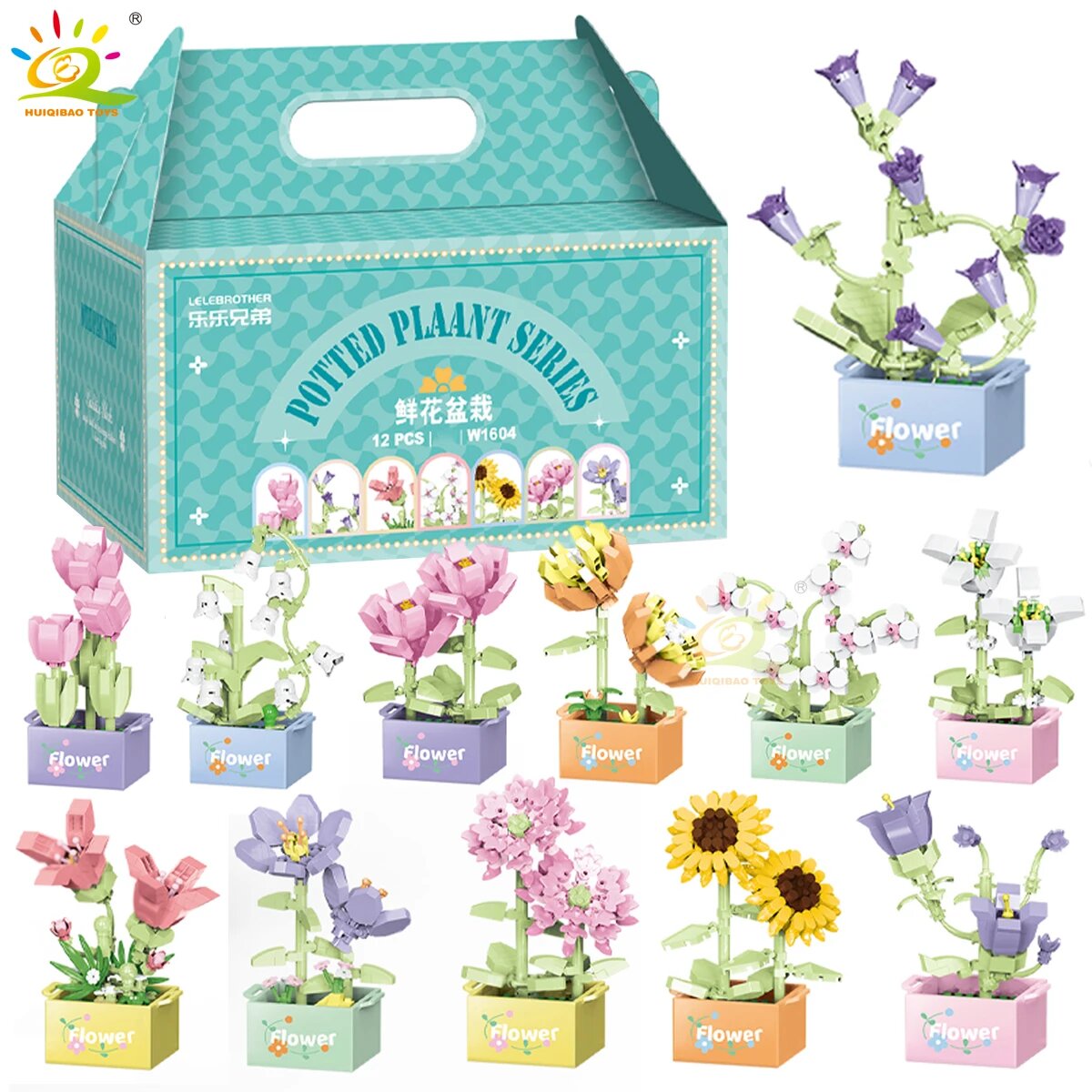 Конструктор HUIQIBAO Potted Plant Series, 12 шт, цвет 1set NO.604