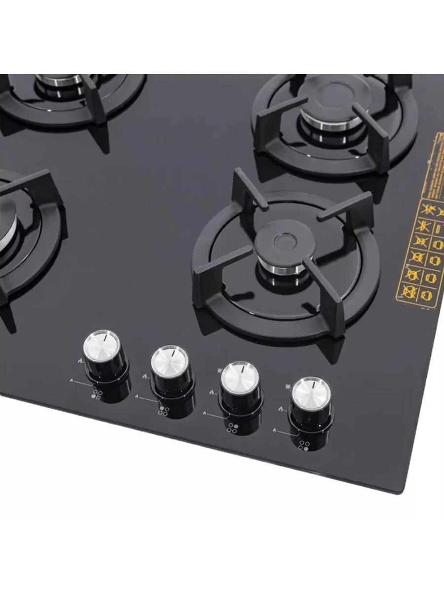 Комплект встраиваемый Simfer S63B416, газовый, чёрный, 4 конфорки, гриль, вертел, механический таймер