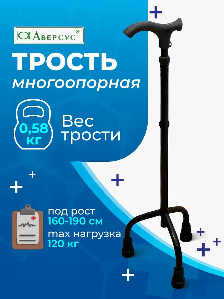 Трость многоопорная для пожилых Аверсус, регулируемая