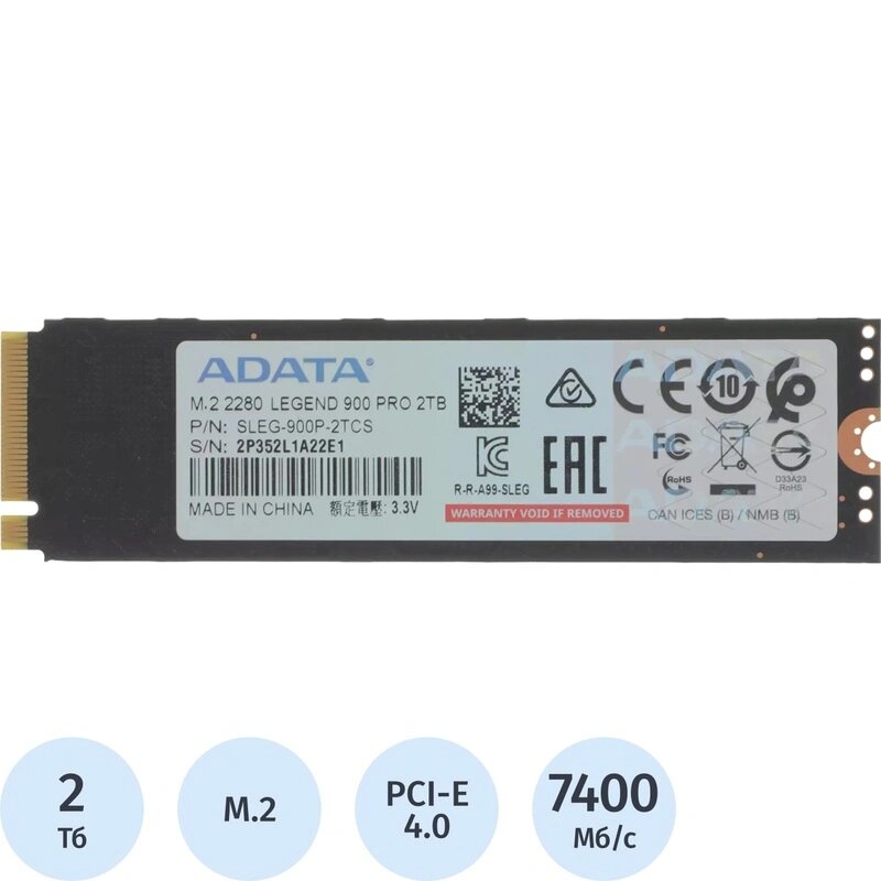 SSD накопитель A-Data PCIe 4.0 x4 2TB SLEG-900P-2TCS Legend 900 Pro