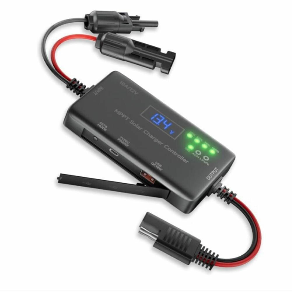 Контроллер заряда солнечной батареи MPPT 12 В 10 А, панель с выходами Type-C и USB для литий-железо-фосфатного аккумулятора.
