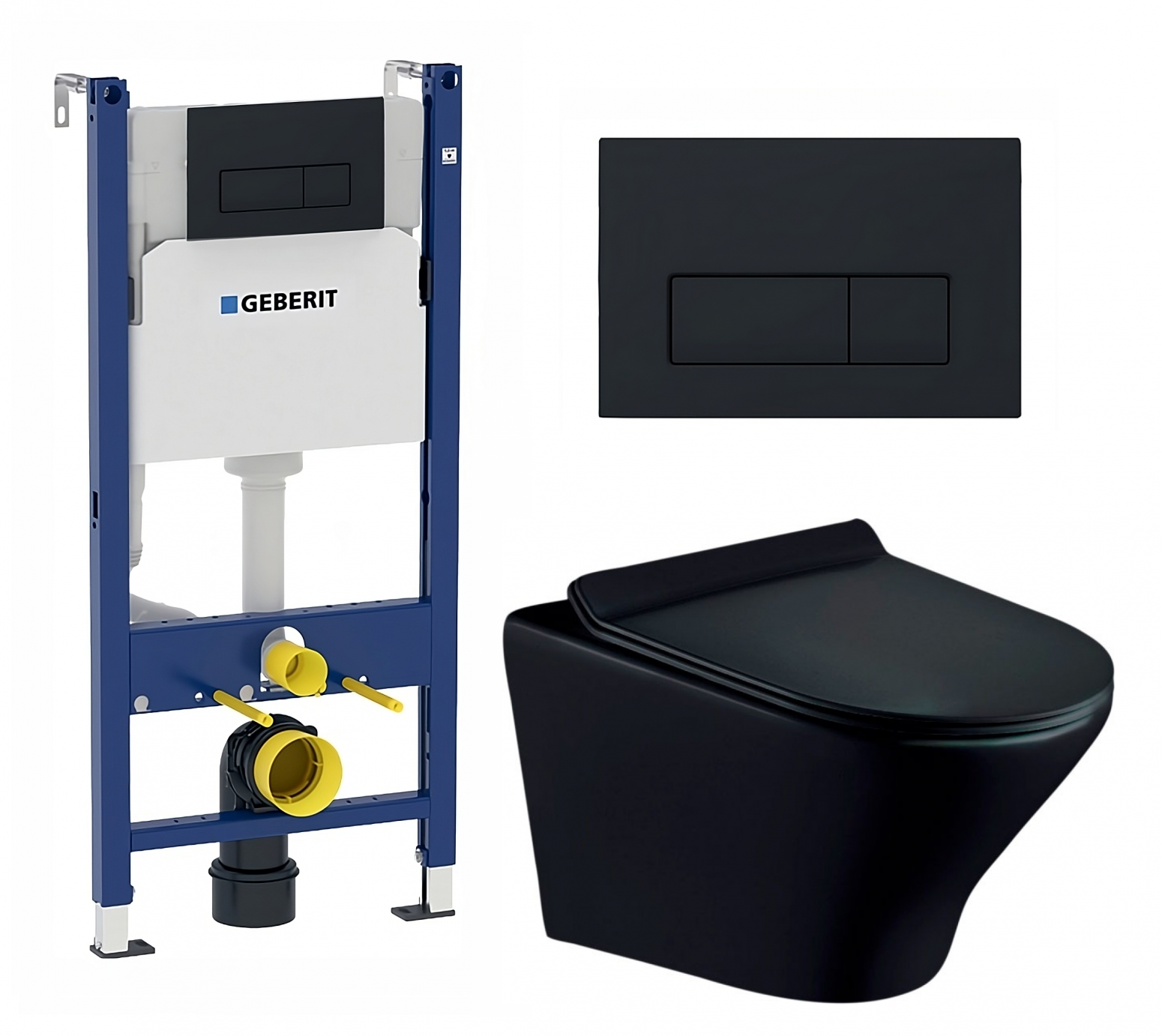 Комплект 3 в 1 инсталляция Geberit Duofix + Унитаз подвесной Esbano Aster ESUPASTEBM + кнопка черная матовая