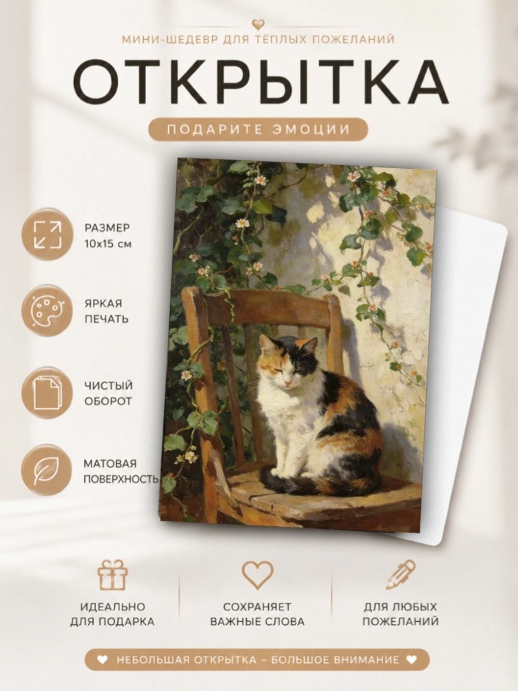 Открытка милая с котиком в стиле картины маслом