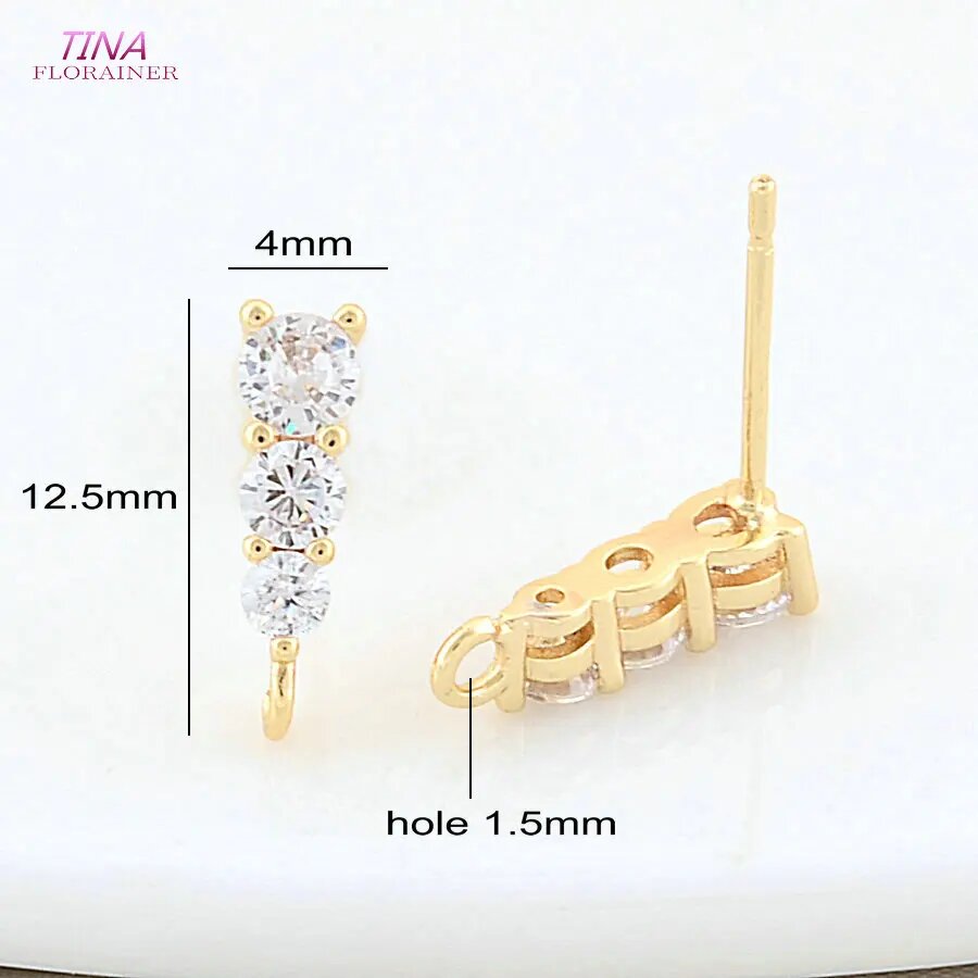 Серьги-гвоздики Florainer Tina из латуни с цирконием 4 шт.
