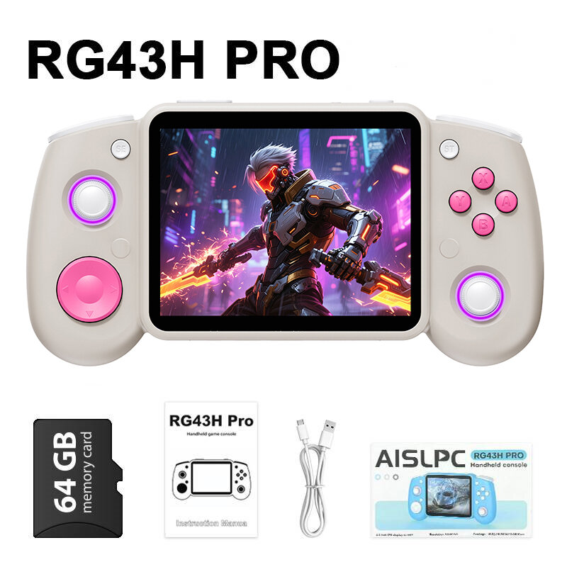 AISLPC 2 ГБ RAM Ретро игровая приставка RG43H Pro 64GB 4.3" IPS Экран Чип RK3562 Поддержка WiFi 2.4G & HDMI 18000+ игр