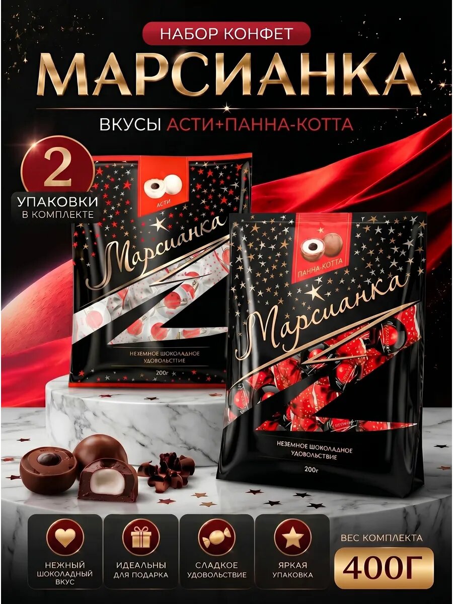 Шоколадные конфеты Марсианка Асти+Панна-котт, 2 упаковки по 200г