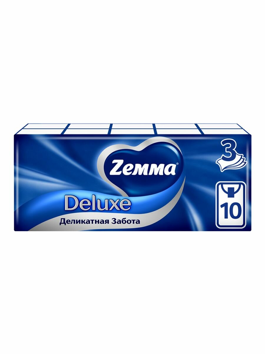 Платочки бумажные носовые Zewa/Zemma Deluxe, 3 слоя, 1 пачка