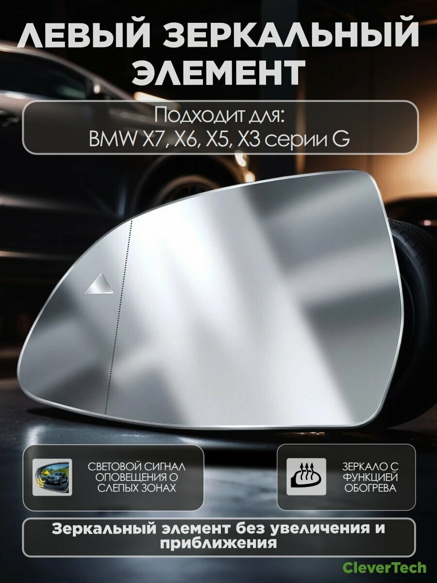 Зеркальный элемент левый с обогревом и слепыми зонами, асферическое BMW Х7 Х6 Х5 Х3 серии G