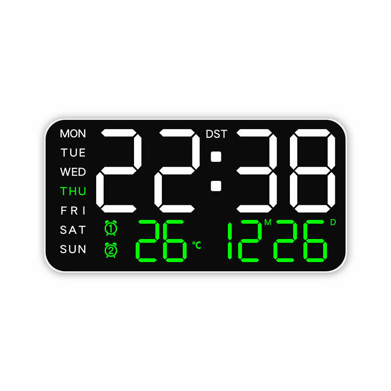 Stylish led digital clock with alarm and date for bedroom and living room decor brand unknown, white green